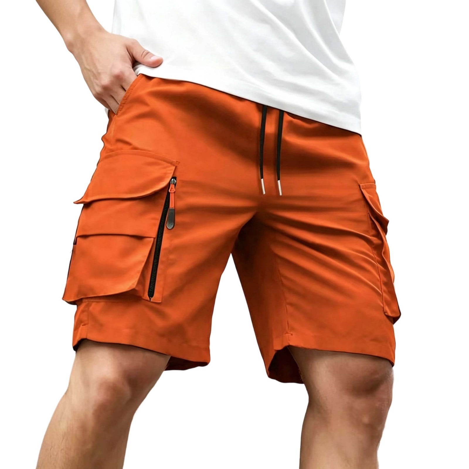 AGKIZG Solid Color Men Shorts Large Pockets Trendy Casual Versatile ...