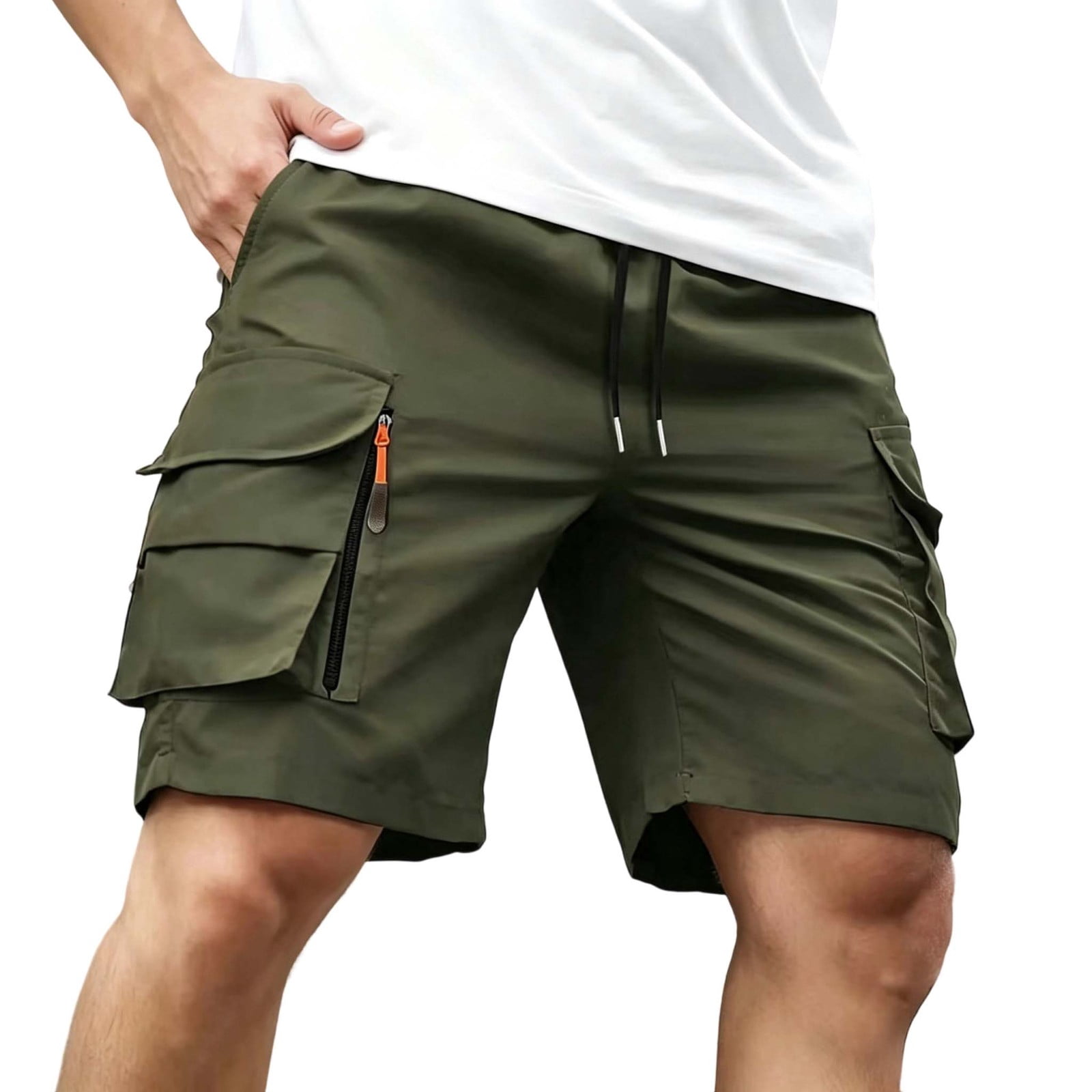 AGKIZG Solid Color Men Shorts Large Pockets Trendy Casual Versatile ...