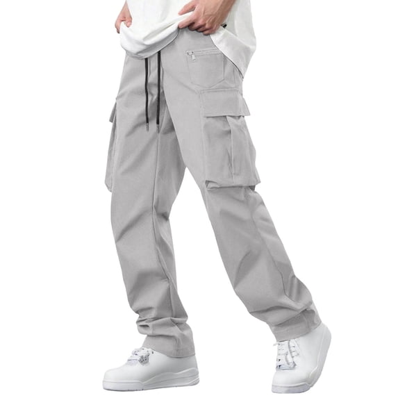 AGKIZG Solid Color Men's Cargo Pants Button Zipper Closure Multi Pocket ...