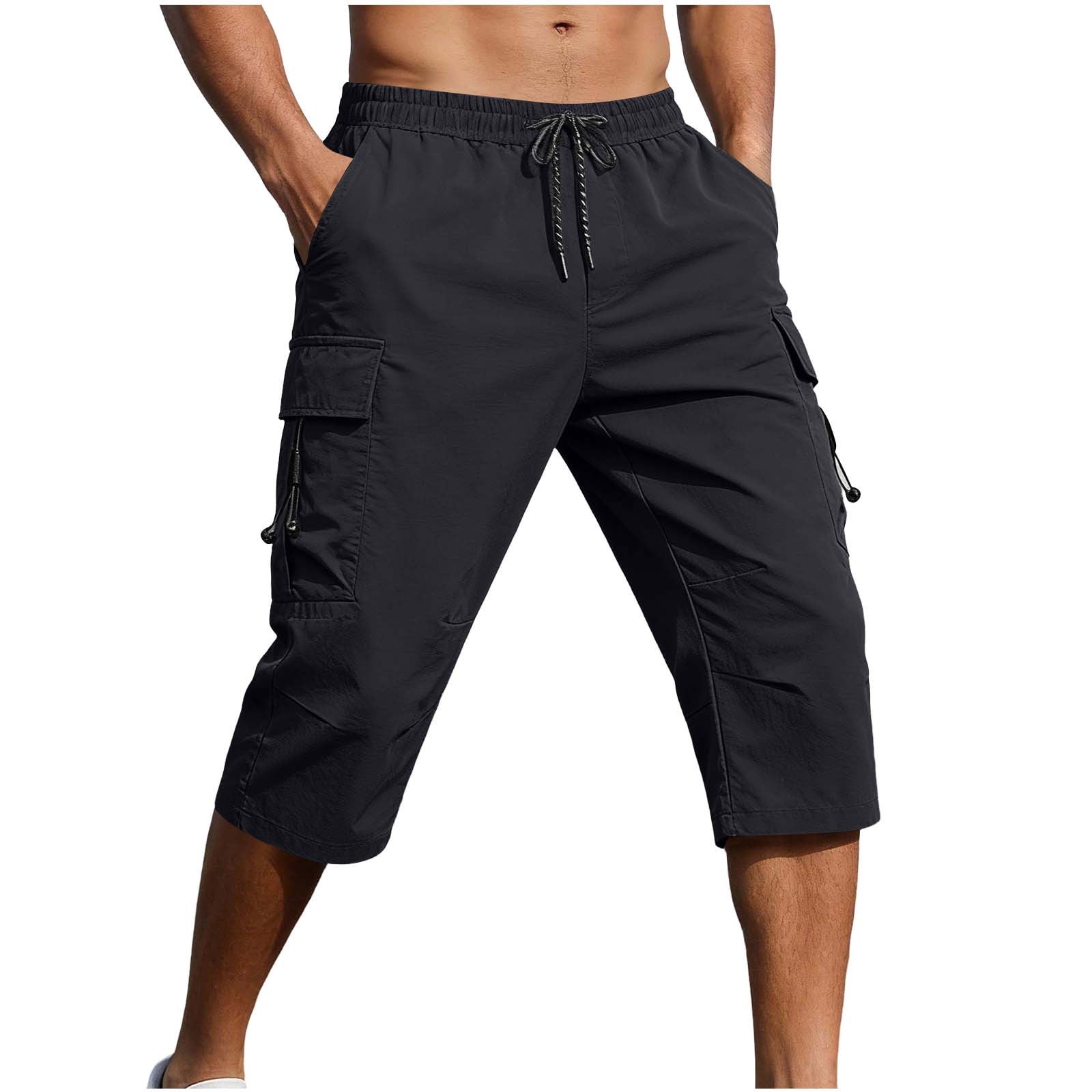 AGKIZG Solid Color Men's Cargo Pants Drawstring Elastic Waist with ...