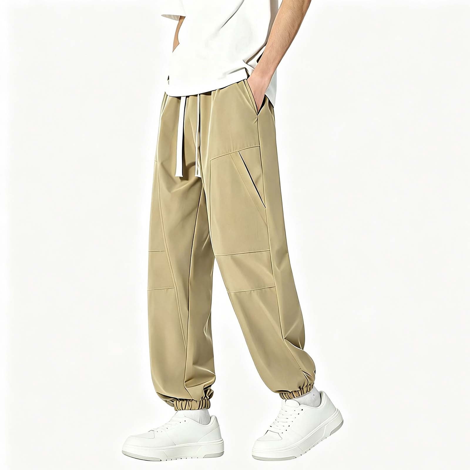 AGKIZG Solid Color Men's Casual Pants Loose Ankle Tied Style Soft ...
