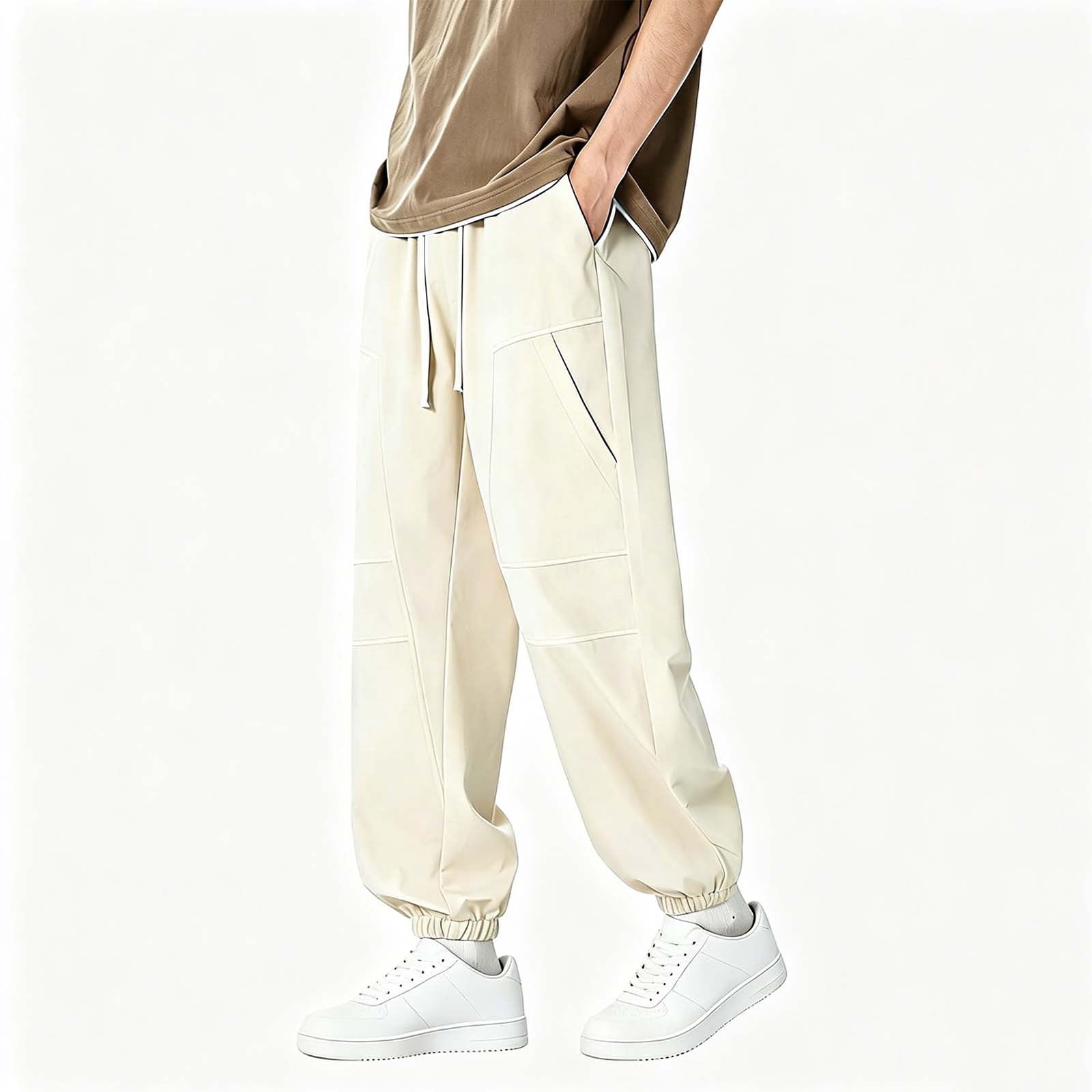 AGKIZG Solid Color Men's Casual Pants Loose Ankle Tied Style Soft ...
