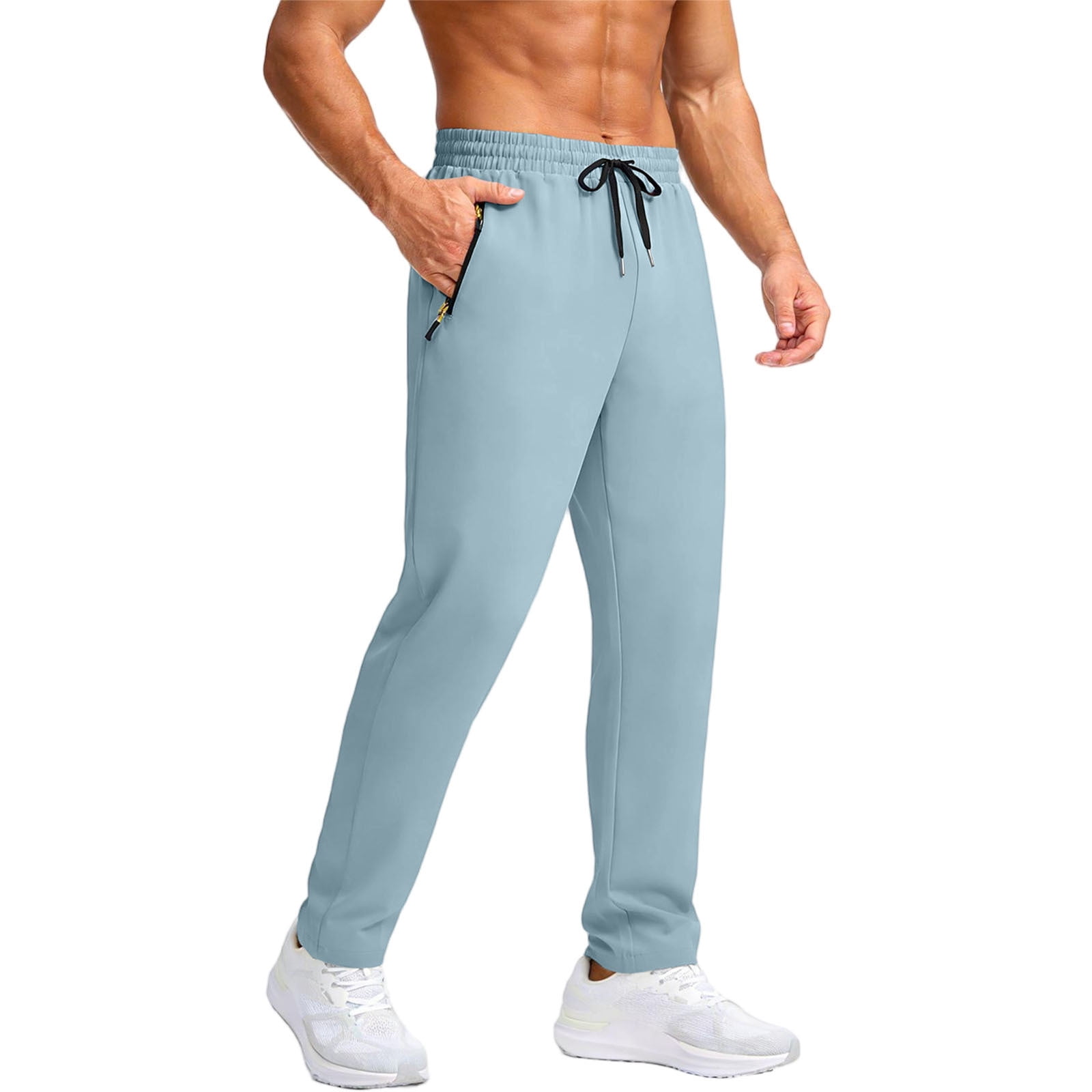 AGKIZG Solid Color Men's Ice Silk Sport Pants Stretch Waist Drawstring ...