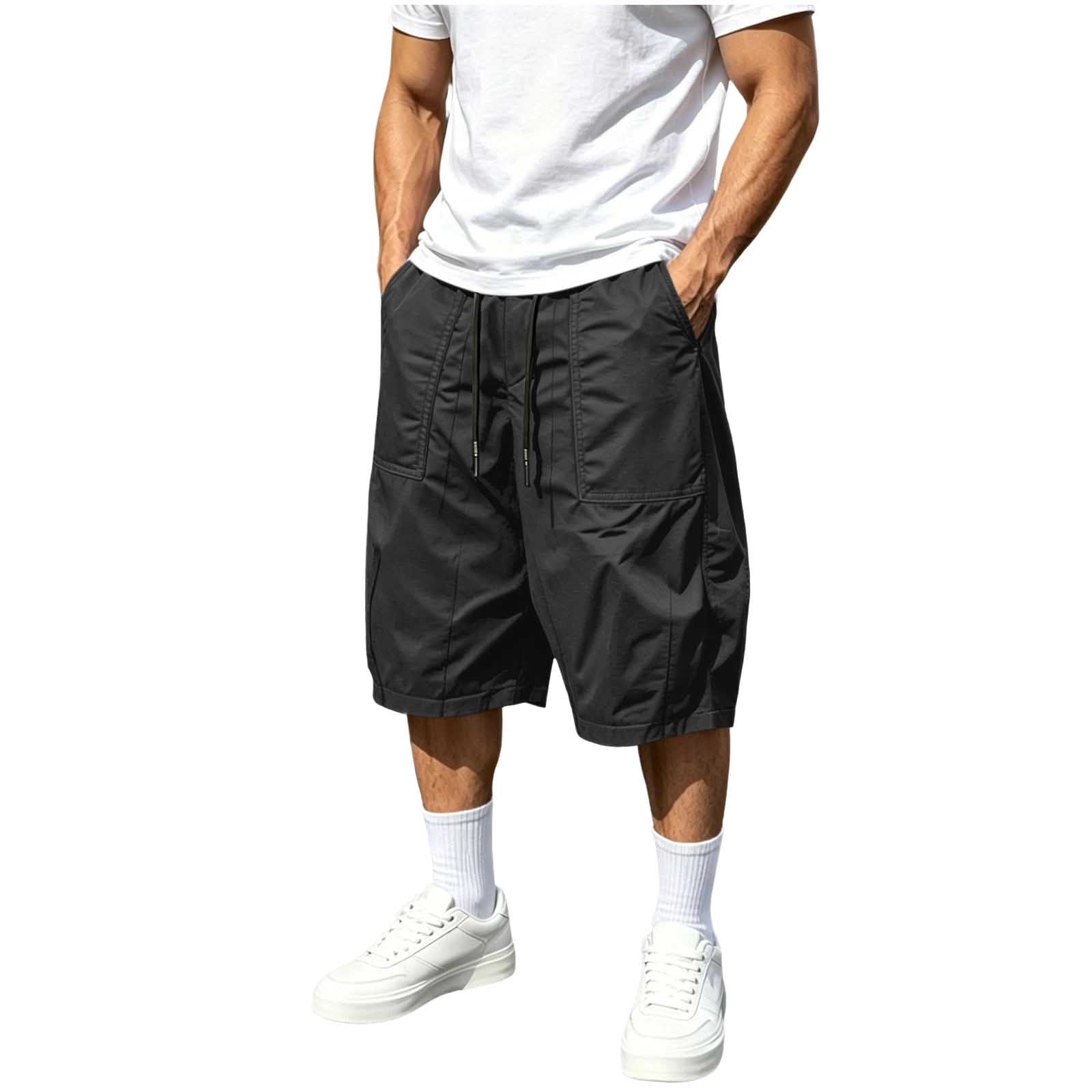 AGKIZG Solid Color Men's Pants Drawstring Elastic Waist with Pockets ...