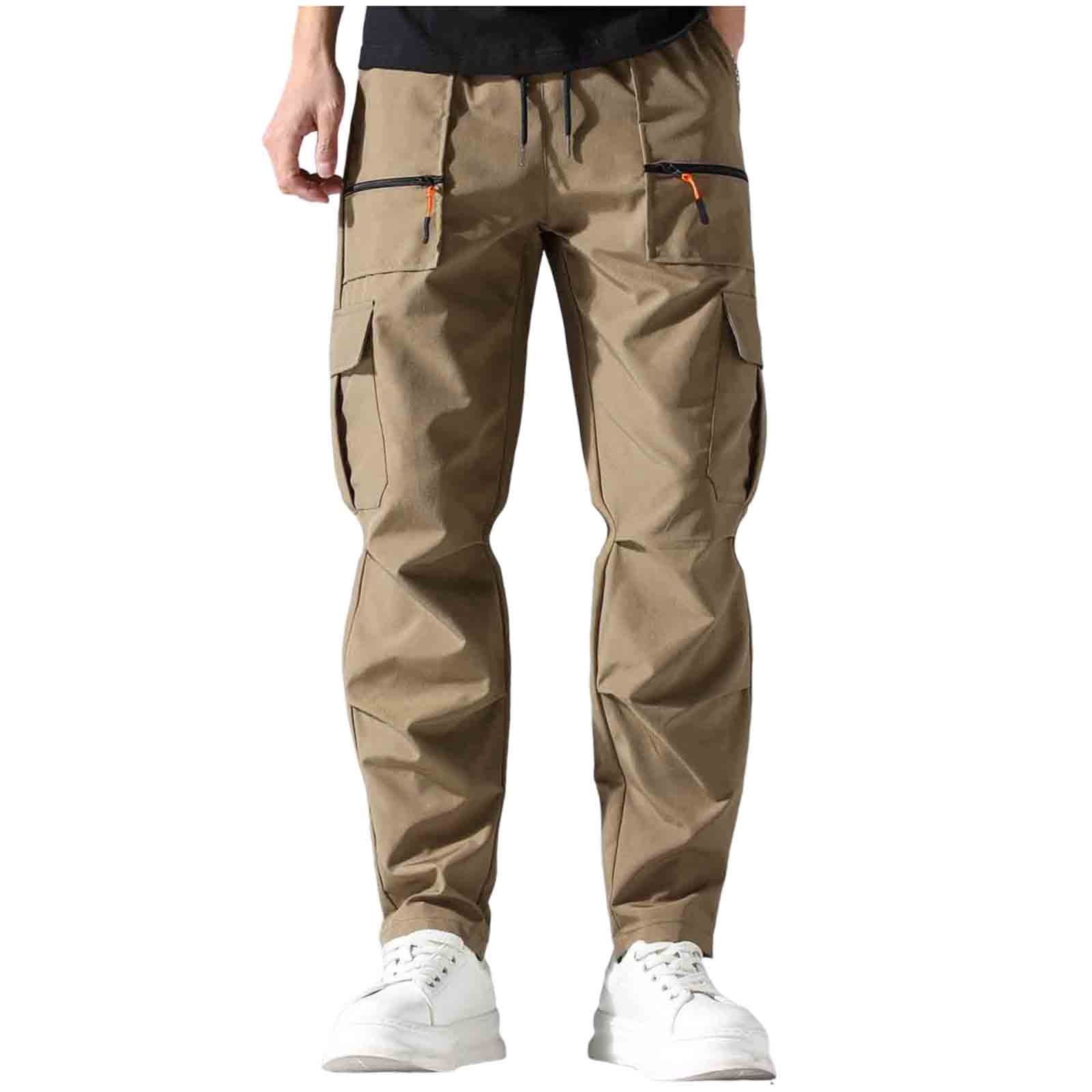 AGKIZG Solid Color Men's Sport Pants Multi Zipper Pockets Drawstring ...