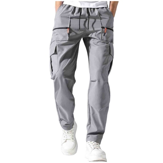 AGKIZG Solid Color Men's Sport Pants Multi Zipper Pockets Drawstring ...