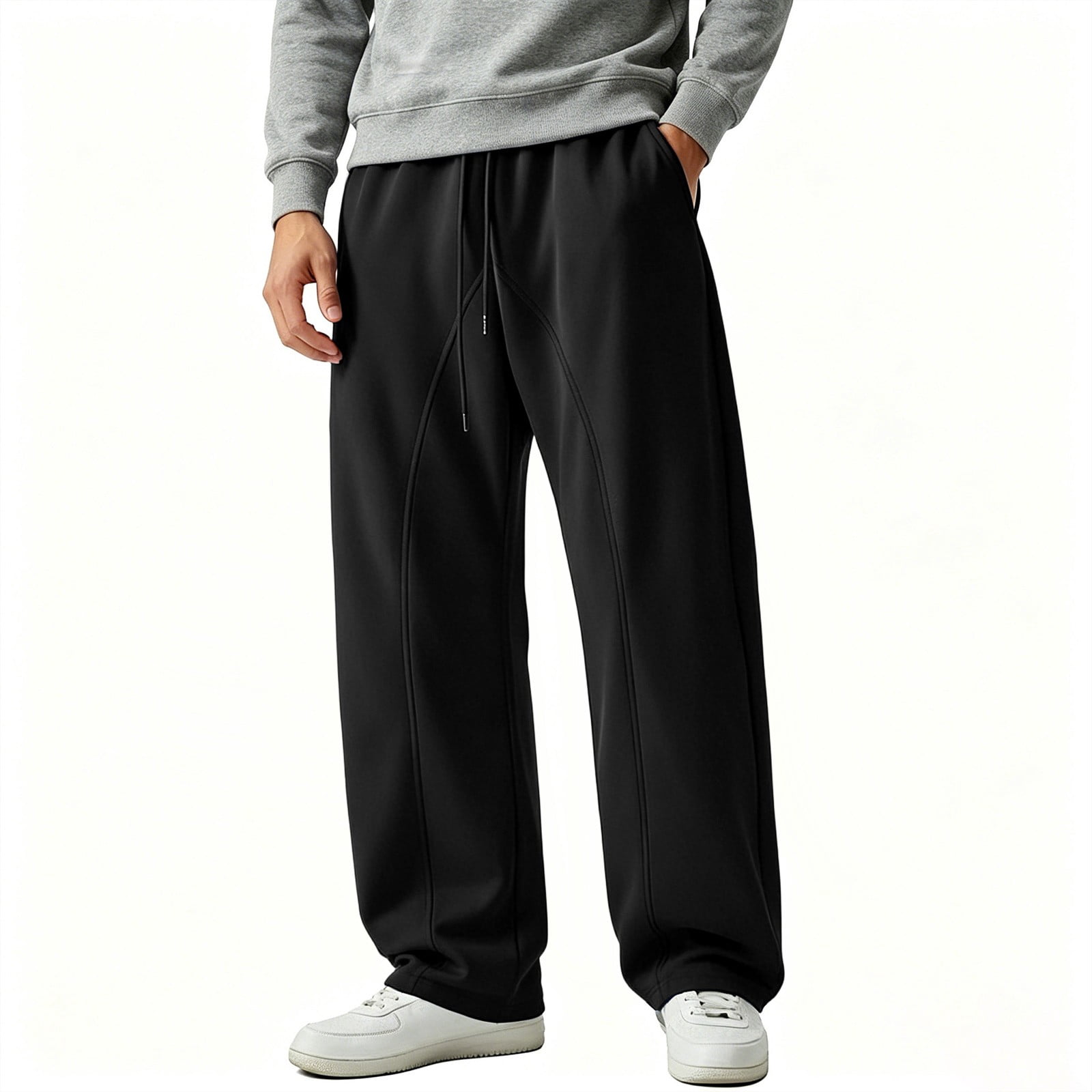 AGKIZG Solid Color Men's Sweatpants Drawstring Elastic Waist Stereo ...