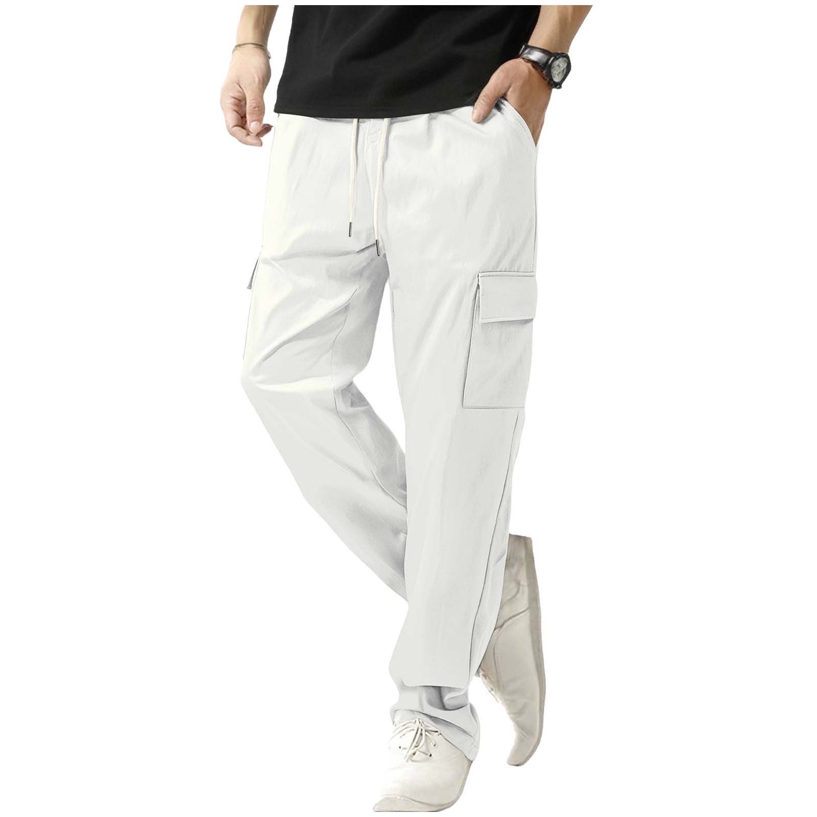 AGKIZG Solid Color Mens Cargo Pants Pockets Drawstring Elastic Waist ...