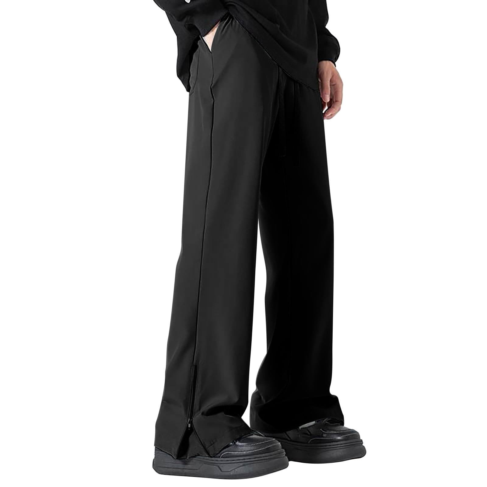 AGKIZG Solid Color Mens Pants Stretch Waist Zipper Split Flared Leg ...