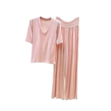 AGKIZG Solid Color Pajama Set for Women Fall V Neck Short Sleeve Top ...