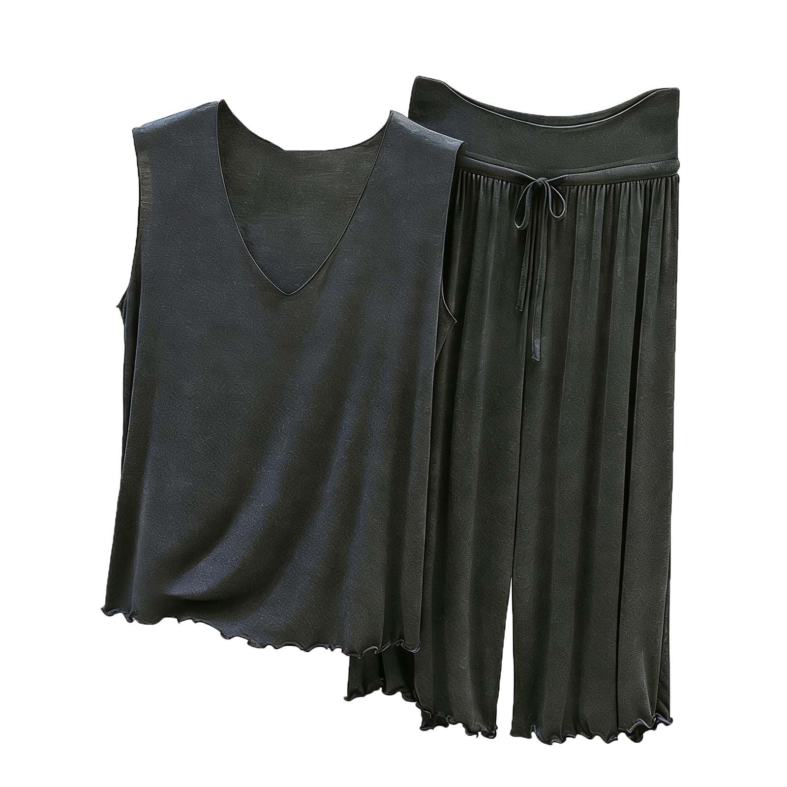 AGKIZG Solid Color Pajama Set for Women Fall V Neck Sleeveless Top ...