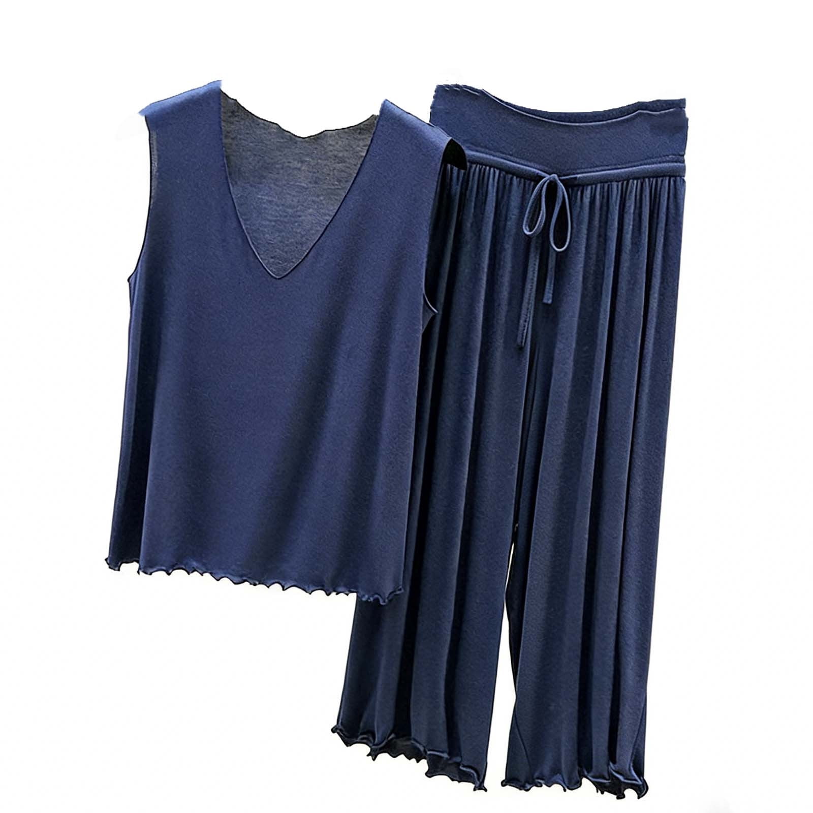 AGKIZG Solid Color Pajama Set for Women Fall V Neck Sleeveless Top ...