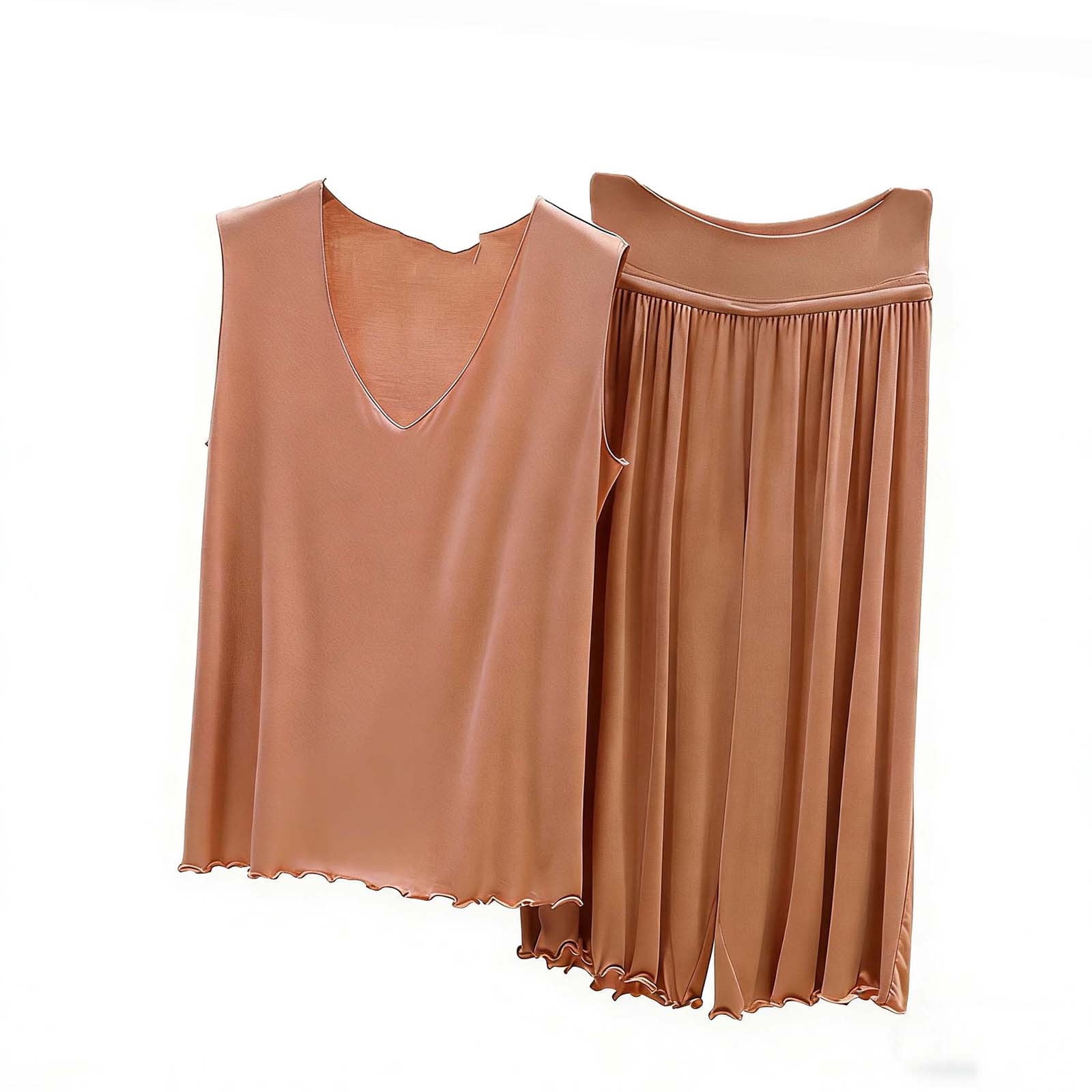 AGKIZG Solid Color Pajama Set for Women Fall V Neck Sleeveless Top ...