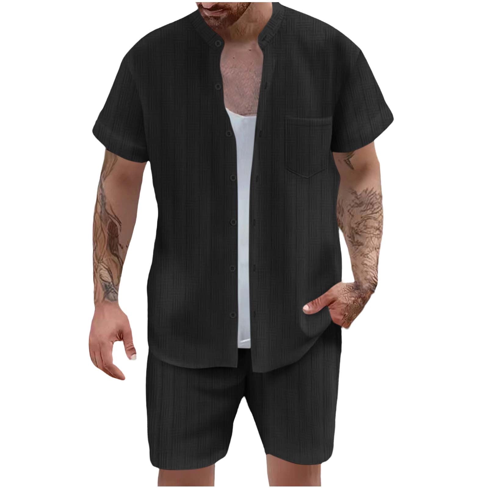 AGKIZG Solid Color Short Sleeve Button Stand Collar Top Drawstring ...