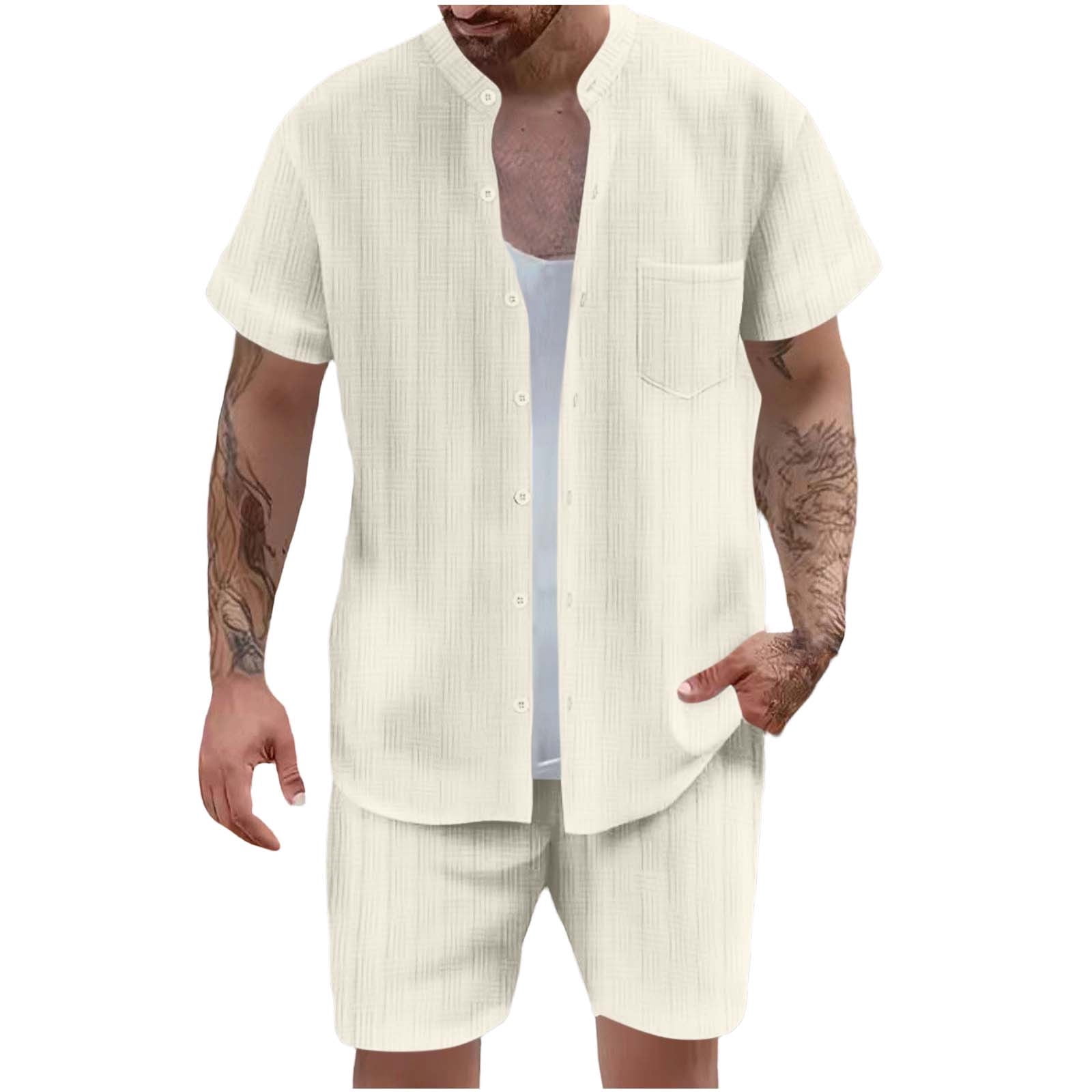AGKIZG Solid Color Short Sleeve Button Stand Collar Top Drawstring ...