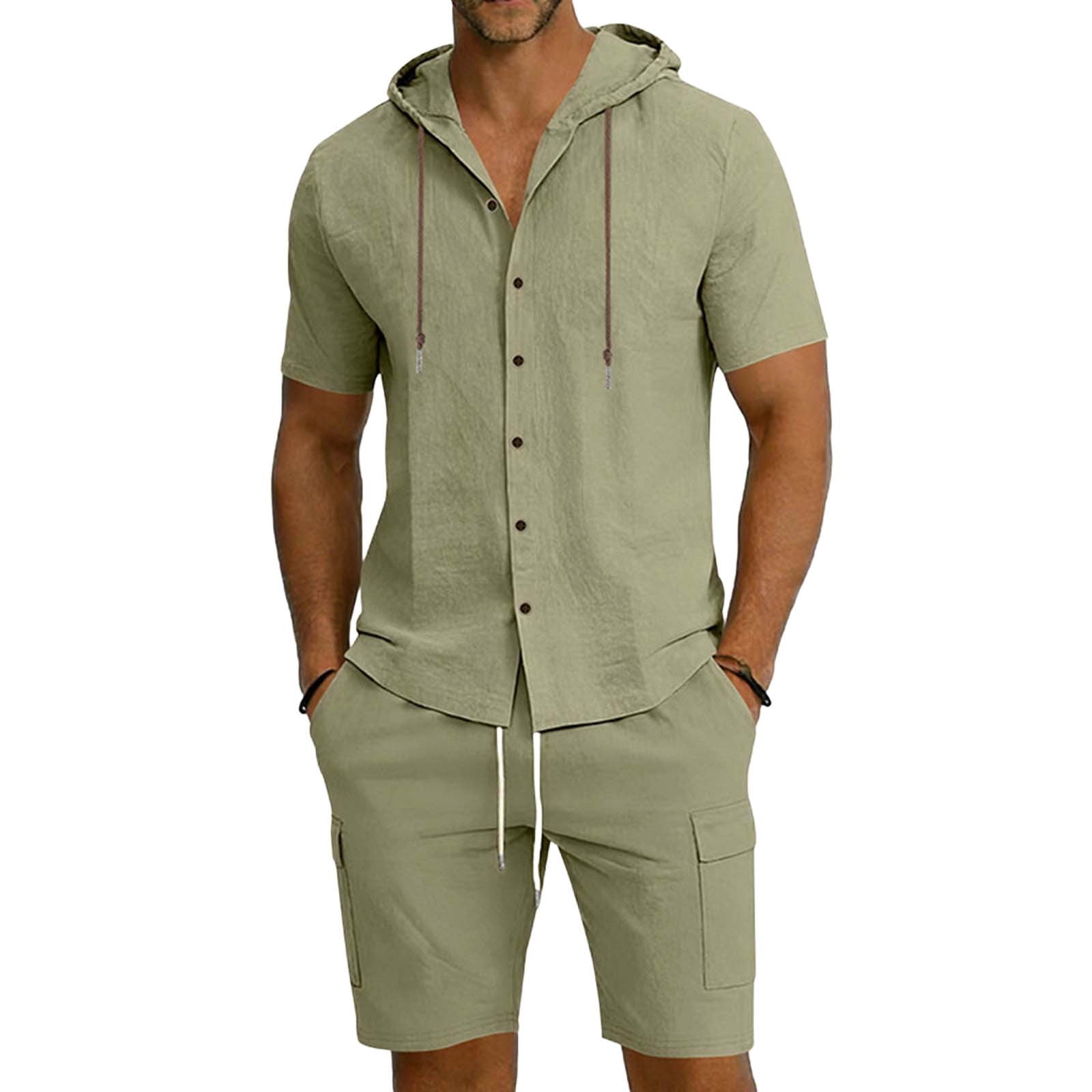 AGKIZG Solid Color Short Sleeve Button Up Hooded Casual Coat Elastic ...