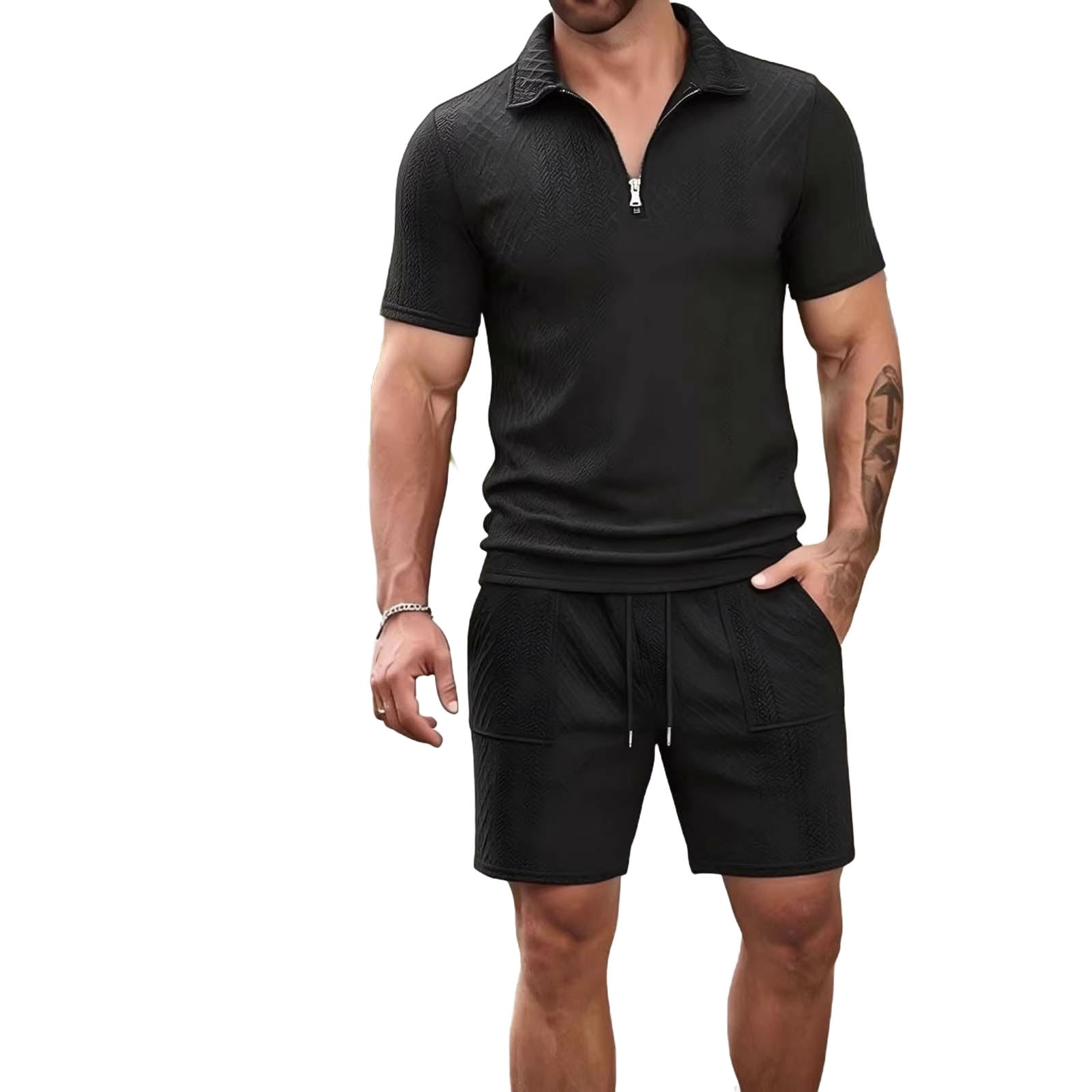 AGKIZG Solid Color Summer Short Sleeve Turn Down Collar Zip Up Top ...