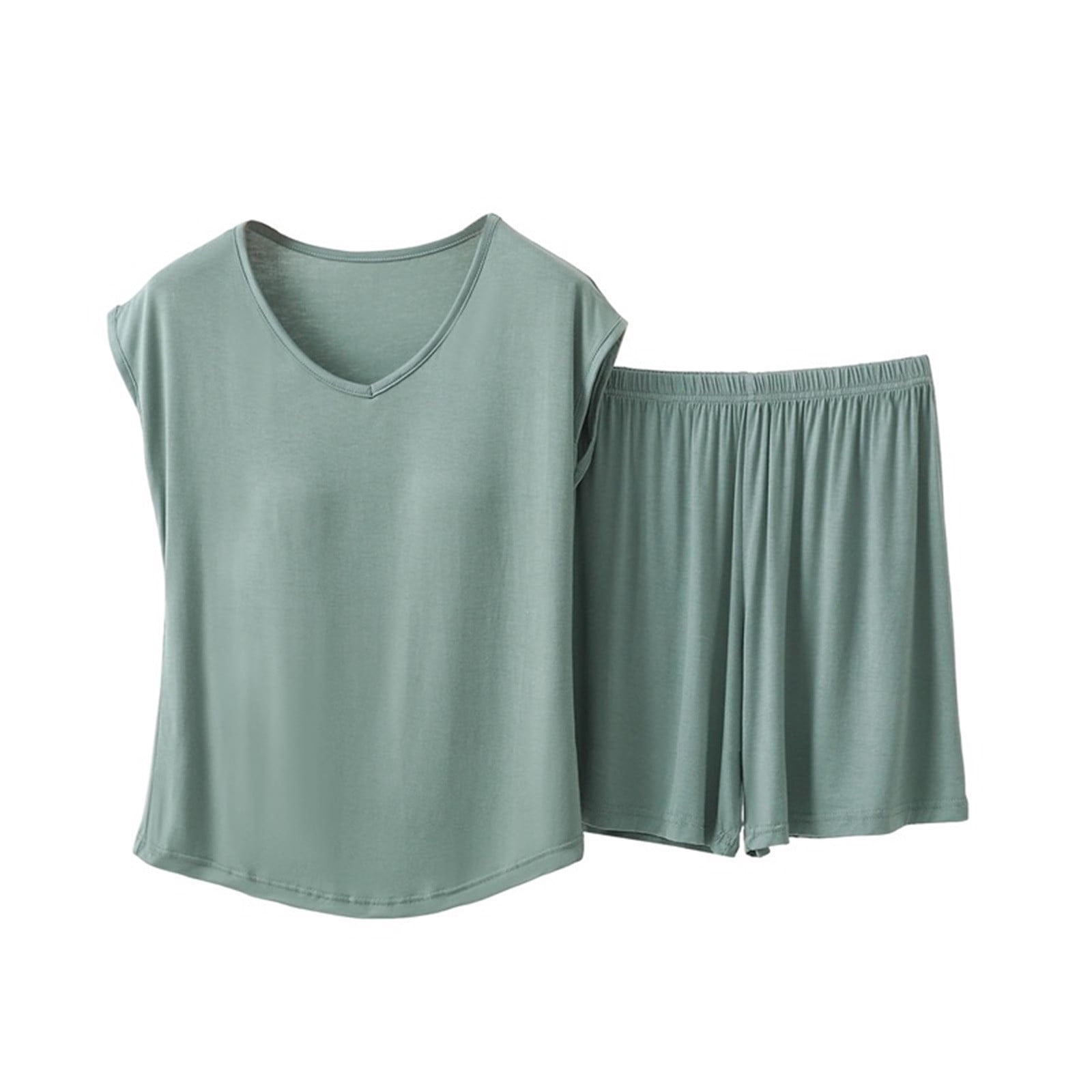 AGKIZG Solid Color V Neck Sleeveless Base Top and Elastic Waist Pants ...