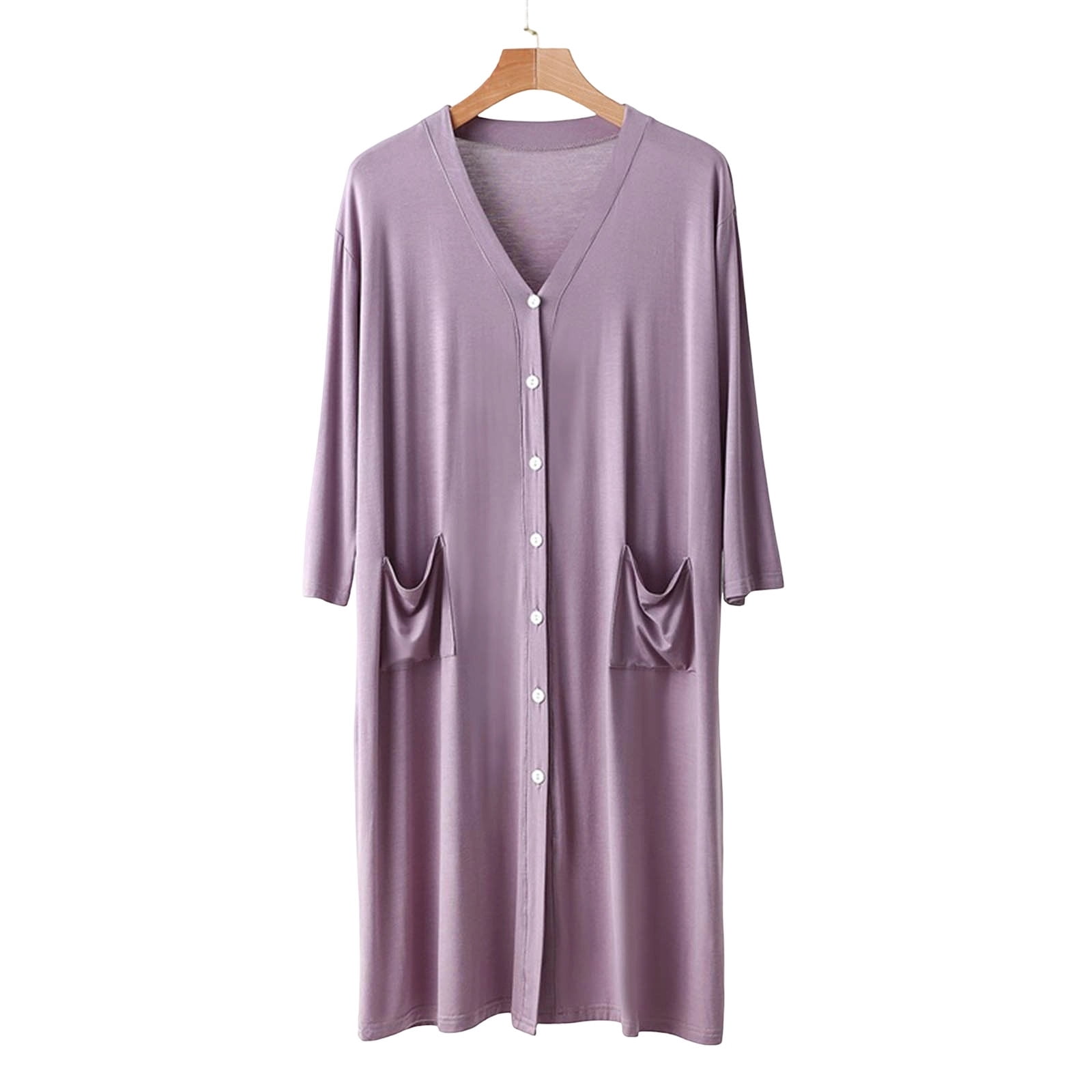 AGKIZG Unisex Couple Bathrobe V Neck 3/4 Sleeve Button Sleep Robe Loose ...