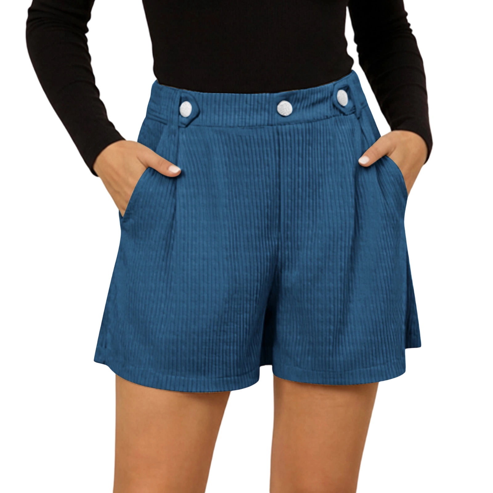 AGKIZG Women 2026 Summer Corduroy Shorts Solid Color Wide Leg with ...