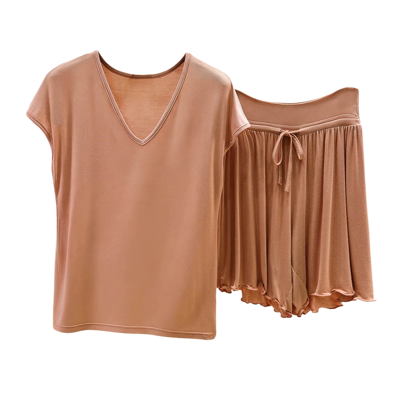 AGKIZG Women Crew Neck Sleeveless Shorts Solid Color Ruffle Home Outfit ...
