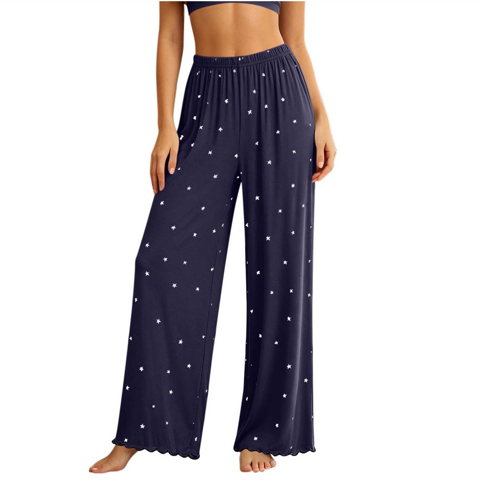 AGKIZG Women Fabric Print Wide Leg Long Sleep Pants Elastic Waist ...