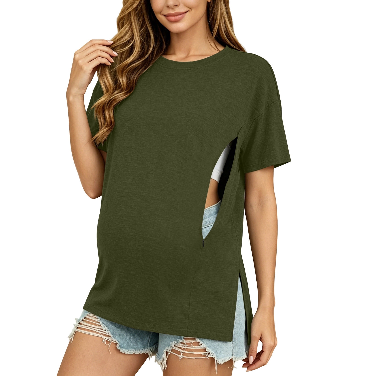 AGKIZG Women Maternity Tops Solid Color Maternity Apparel Summer Short ...