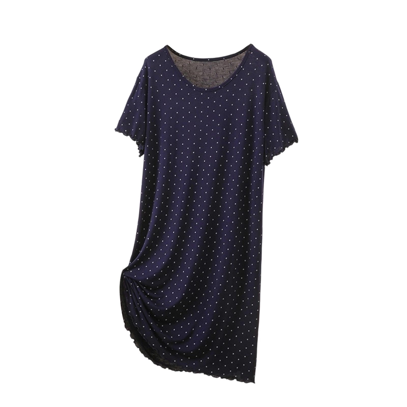 AGKIZG Women Print Round Neck Short Sleeve Loose Nightdress with Ruffle ...