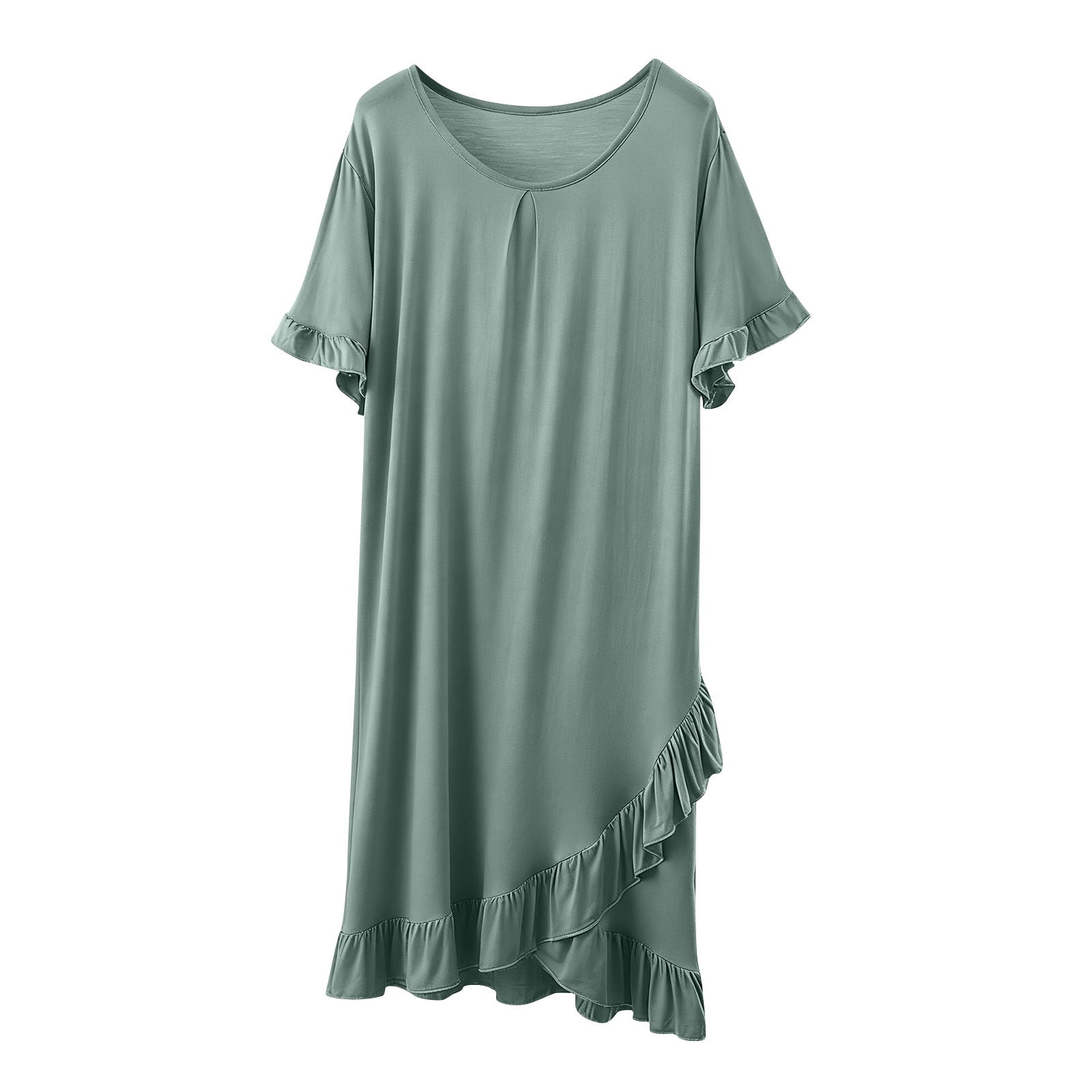 AGKIZG Women Solid Color Round Neck Short Sleeve Nightdress with Lace ...