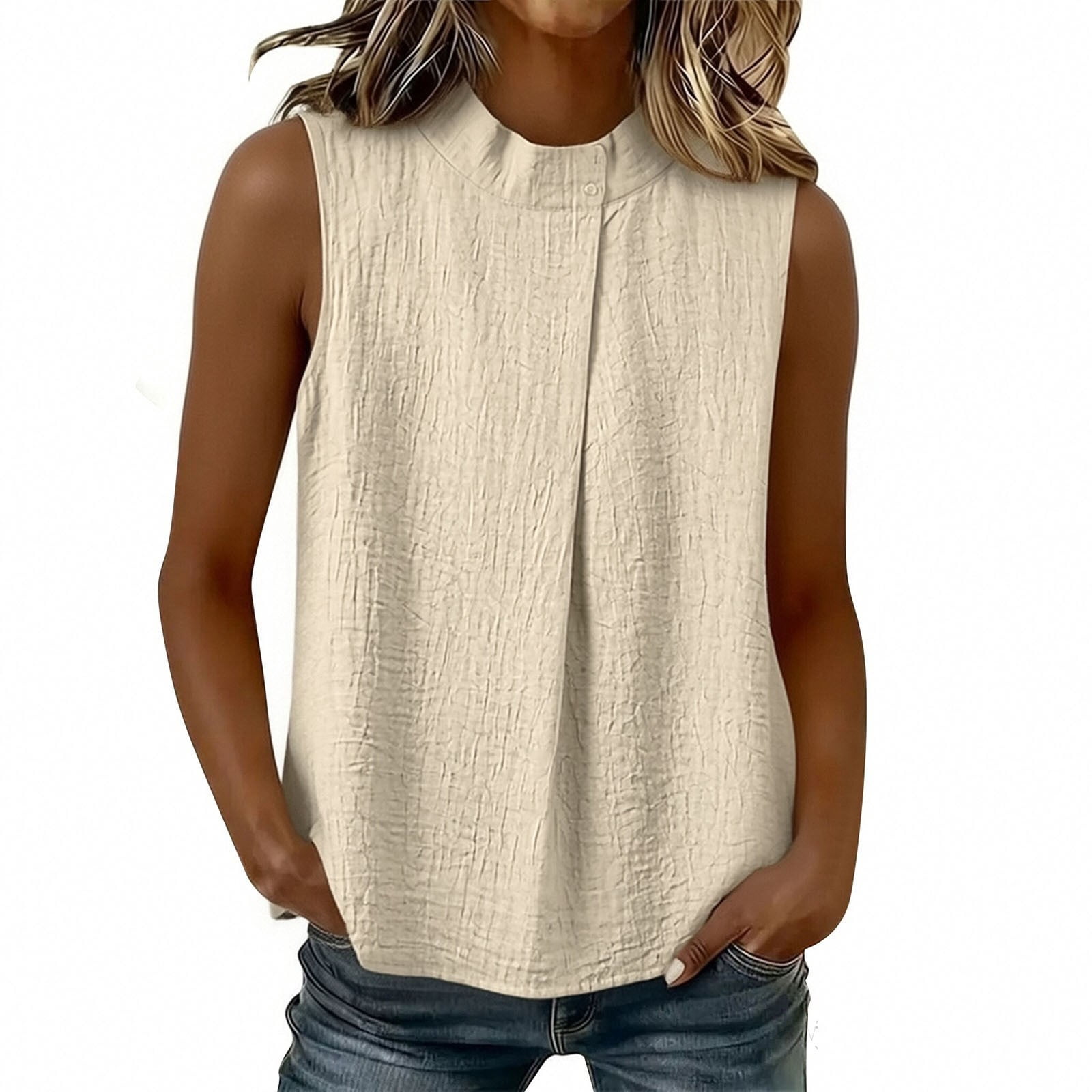 AGKIZG Women Solid Color Sleeveless Tank Top Stand Collar Basic ...