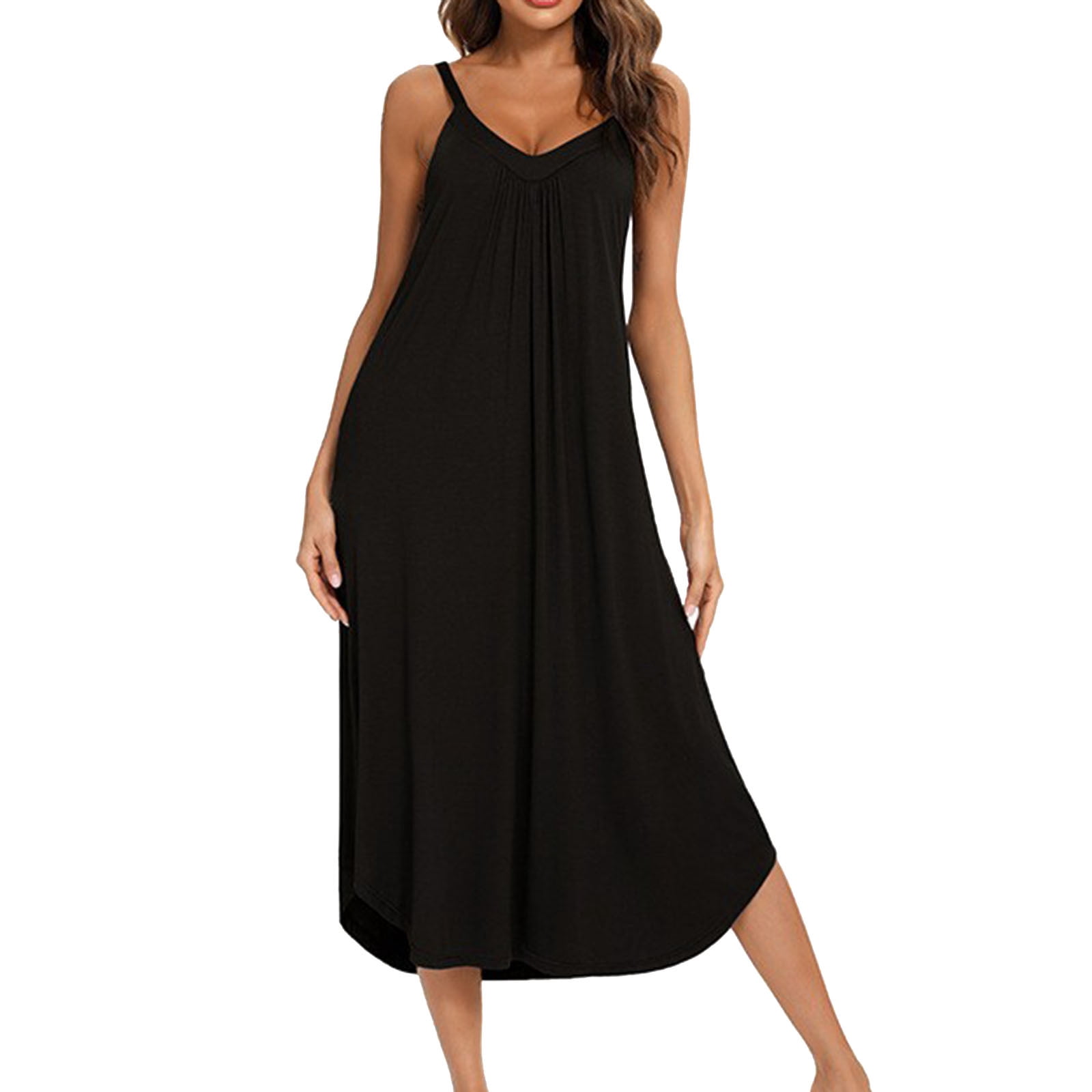 AGKIZG Women Solid Color Sleeveless V Neck Nightdress Lightweight ...