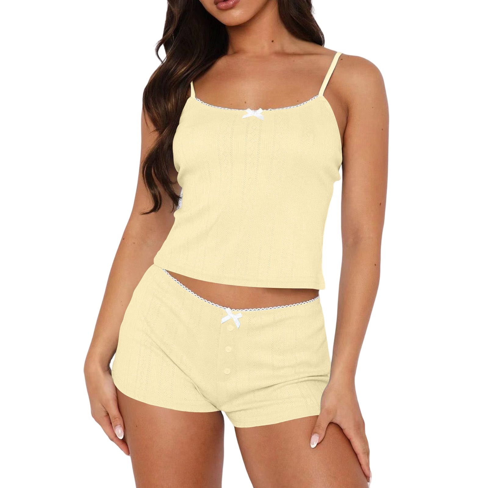 AGKIZG Women Summer Casual Slim Piece Outfit Lace Camisole Top with Bow ...