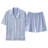 AGKIZG Women Summer Short Sleeve Shorts Loose Button Pocket 2 Piece ...
