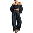 AGKIZG Women's Solid Color Off Shoulder Long Sleeve Top Zipper Pocket ...