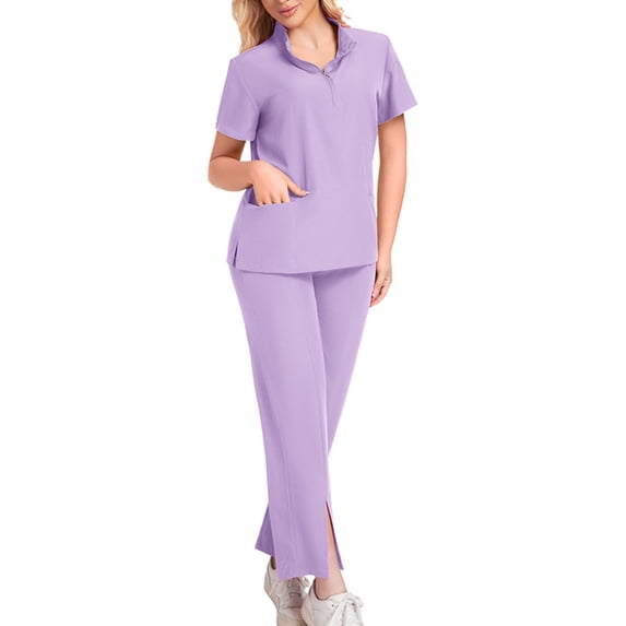 AGKIZG Women's V Neck Short Sleeve Set Nurse Comfortable Work Uniform 2 ...