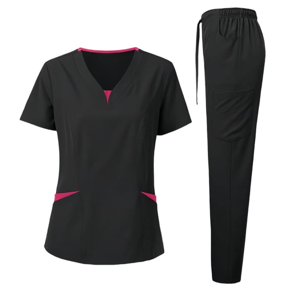 AGKIZG Women's V Neck Short Sleeve Set Nurse Comfortable Work Uniform 2 ...