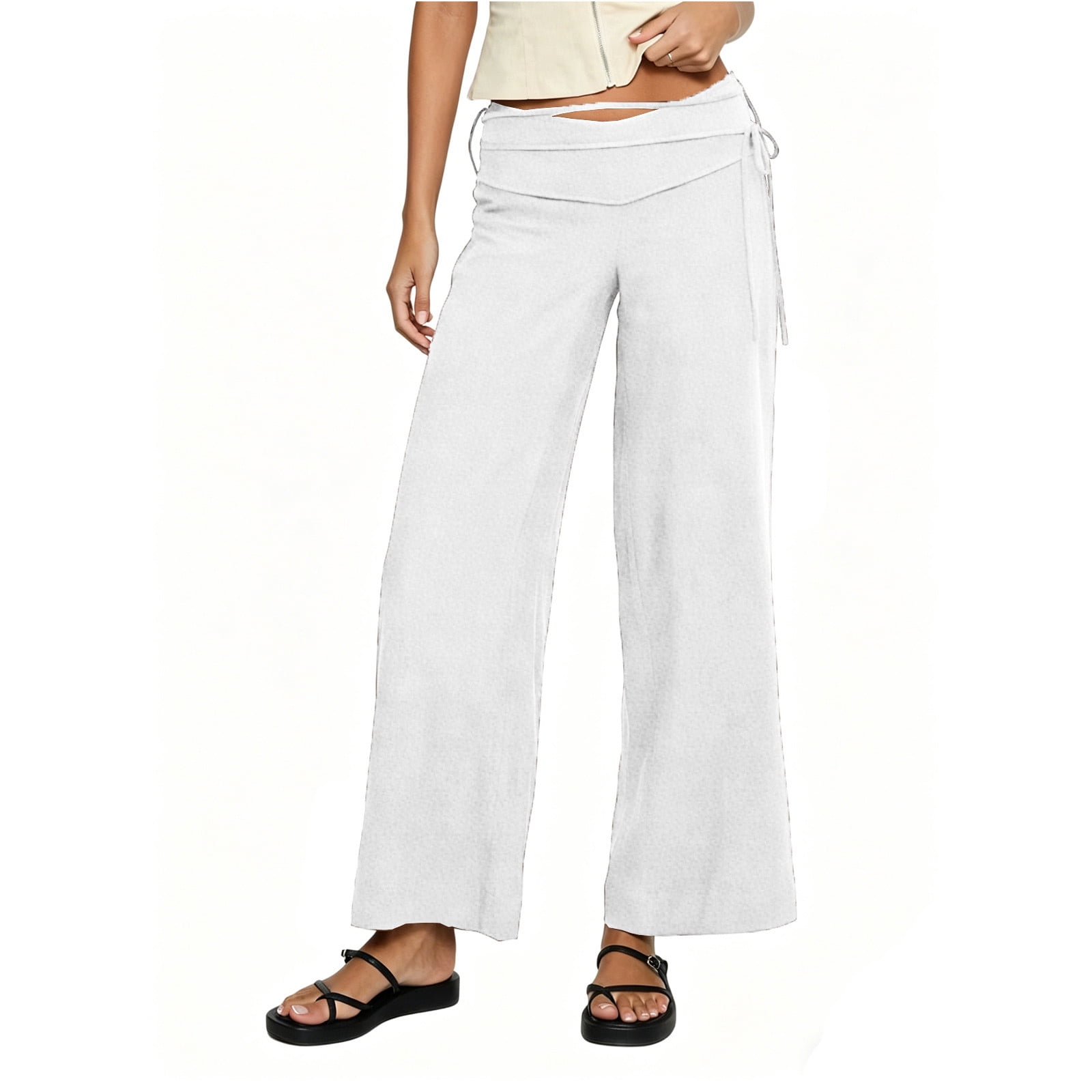 AGKIZG Womens Fashion Comfortable Rope Straight Leg Long Trousers ...