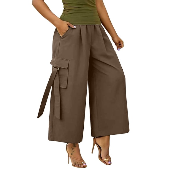 AGKIZG Womens Solid Color Cargo Long Trousers with Side Pockets High ...