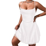AGKIZG Womens Solid Color Satin Cami Nightgown Backless Lace Sleep ...