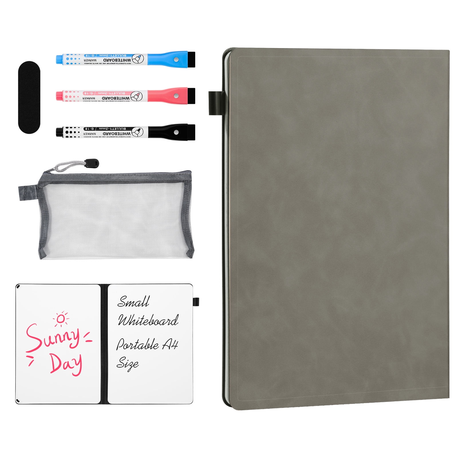 AGM A4 Soft Leather Grey Notebook with Three Pens, Dry Erase Board and ...