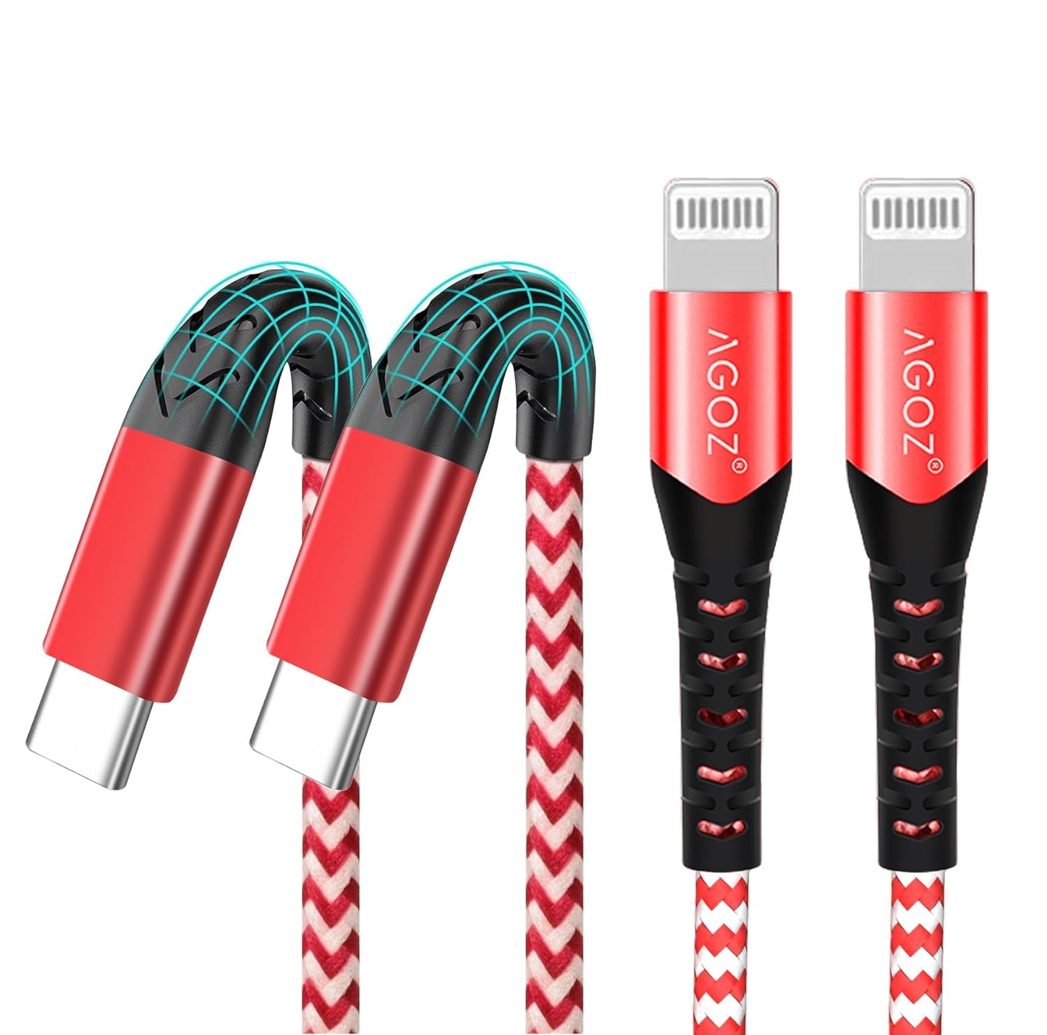 AGOZ 2 Pack 6ft Red Lightning to USB C Braided Cable, Fast Charger for ...