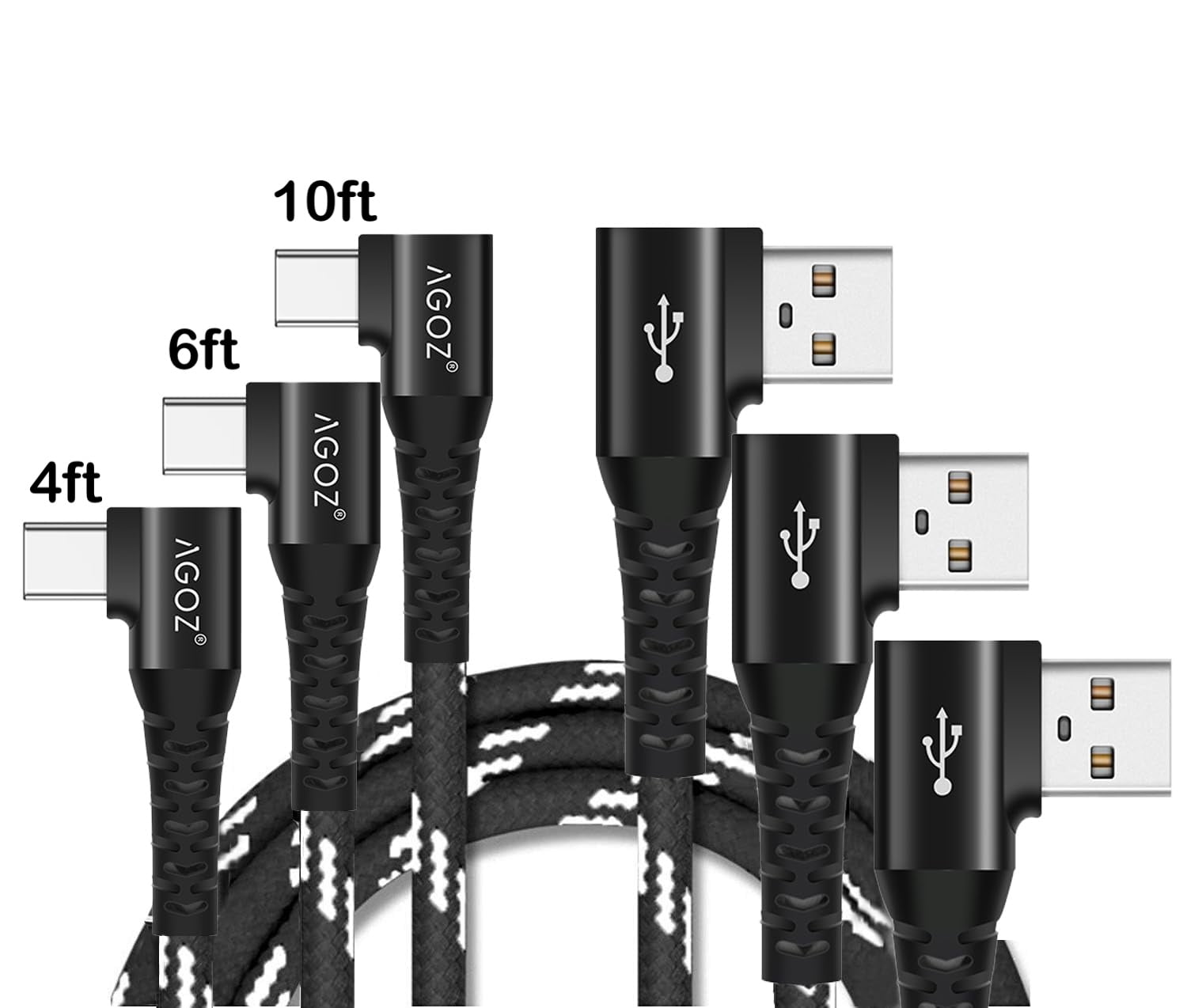AGOZ 3pack USB C Cable Fast Charger 90 Degree Cord for Samsung Galaxy ...