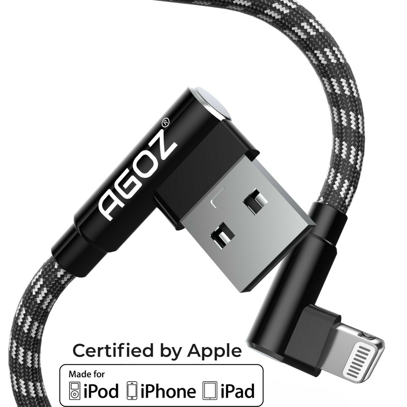 AGOZ Apple MFI Certified 4ft L-Shape 90° Lightning Cable Fast Charger ...