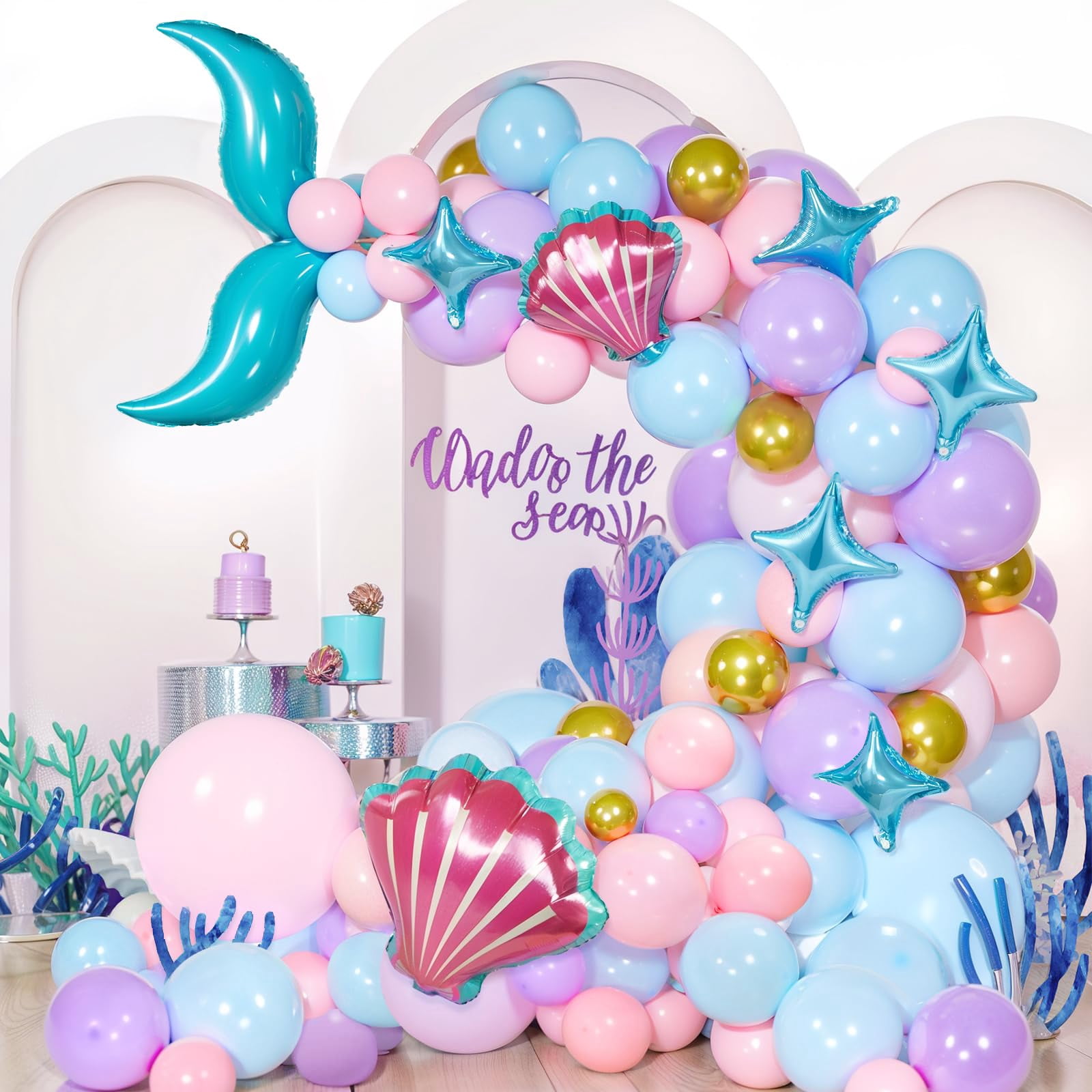 AGPTEK 109PCS Mermaid Balloon Garland Kit, MTN1 Pastel Pink Teal Blue ...