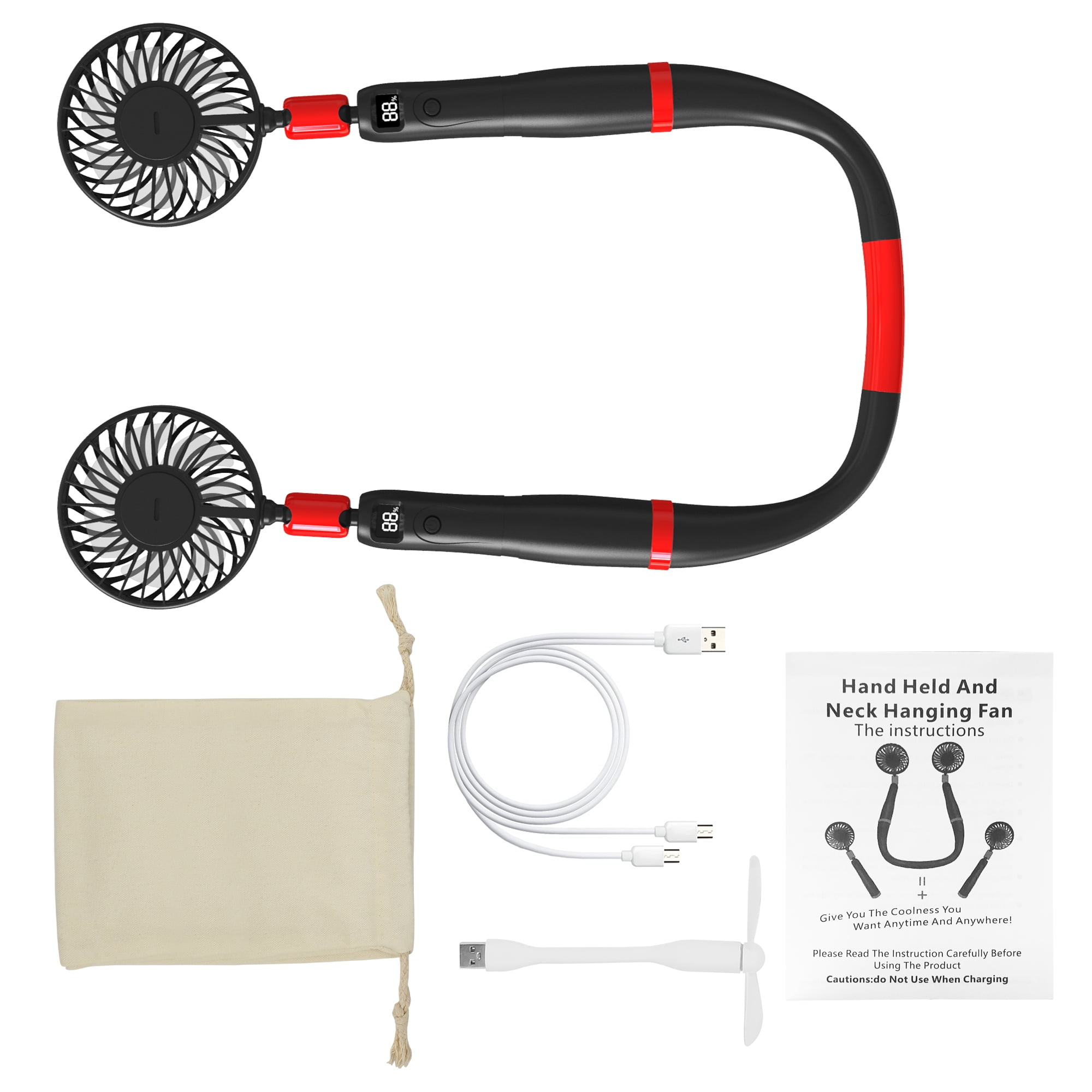 AGPTEK 2 in 1 Portable Rechargeable Necklace Fan - Detachable Hands ...