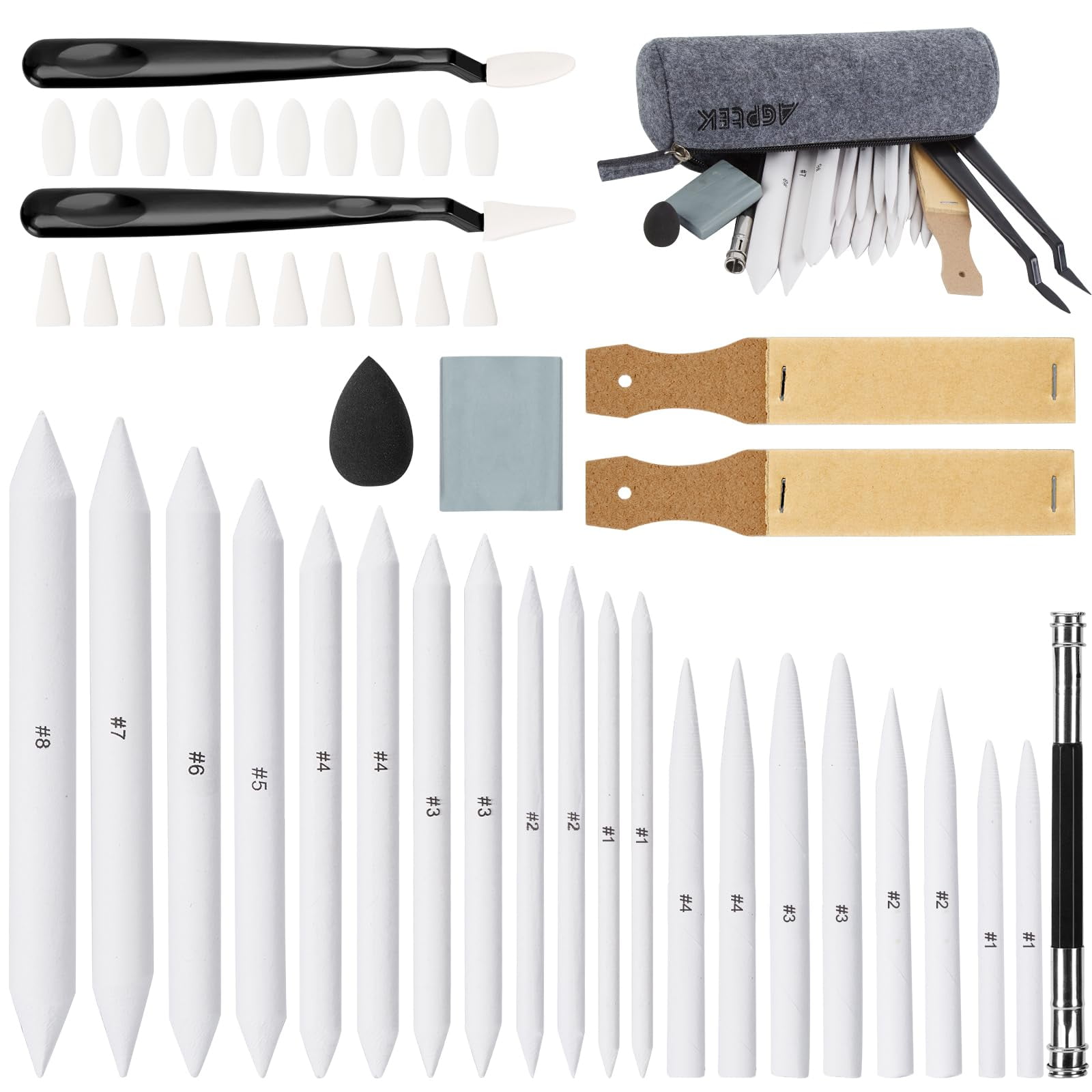 AGPTEK 48 PCSTRDN Sketch Drawing Tools, 20 Blending Stumps 2 Sandpaper ...