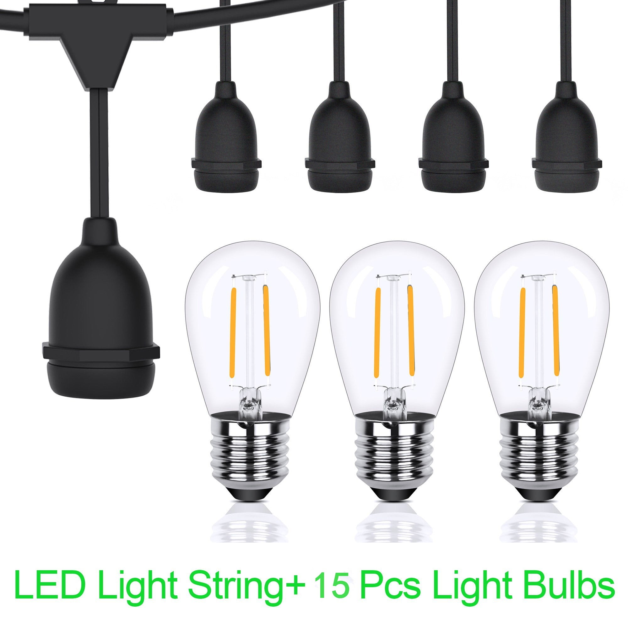 AGPTEK 48ft LED Outdoor String Lights, Waterproof Commercial Patio ...