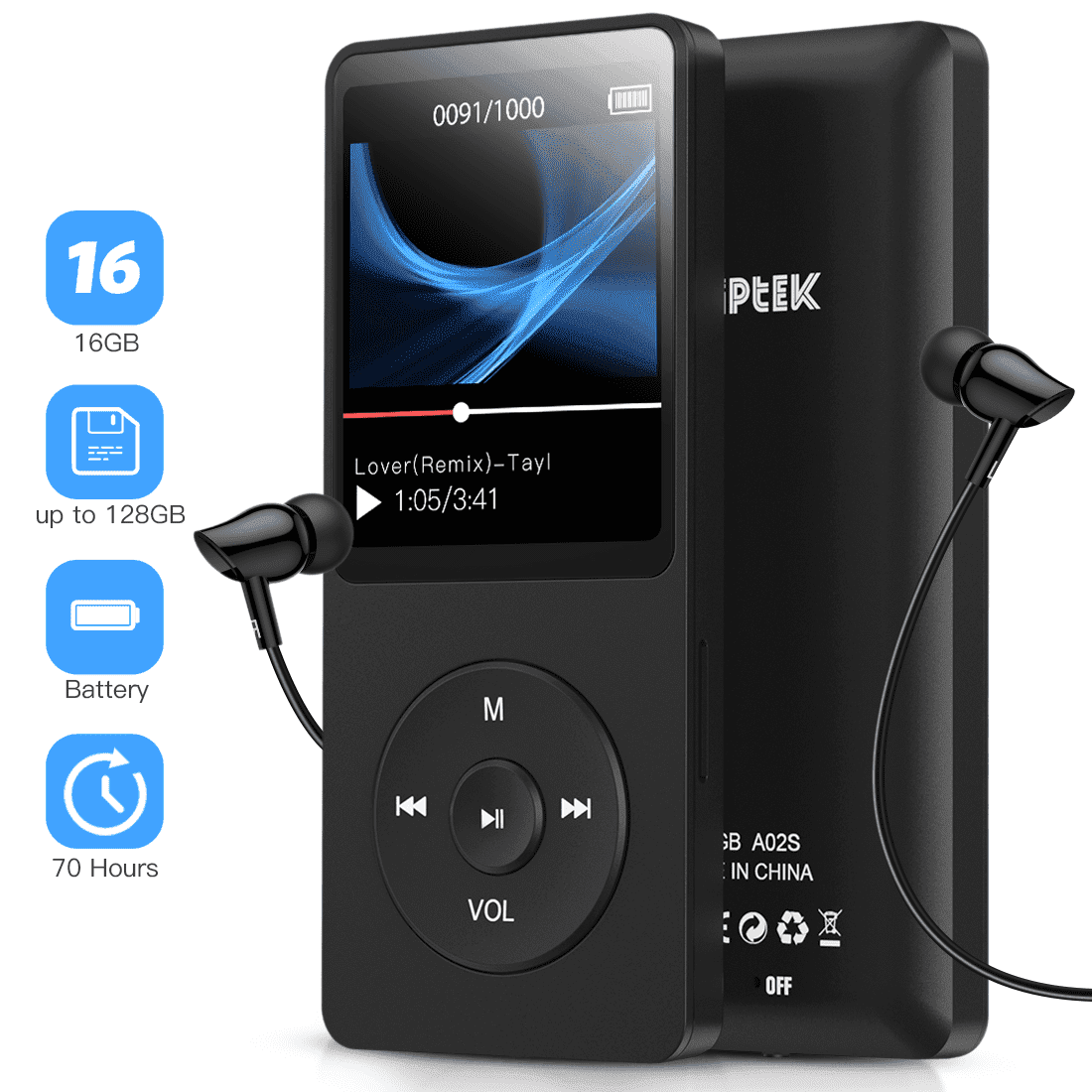 AGPTEK A02S 16GB MP3 Player, Lossless Playback, Portable, Long Battery ...