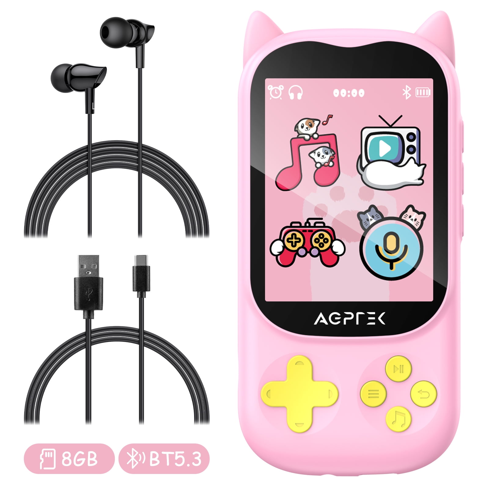 AGPTEK Portable Kids MP3 Player, Bluetooth 5.3, Built-in Speaker, FM ...