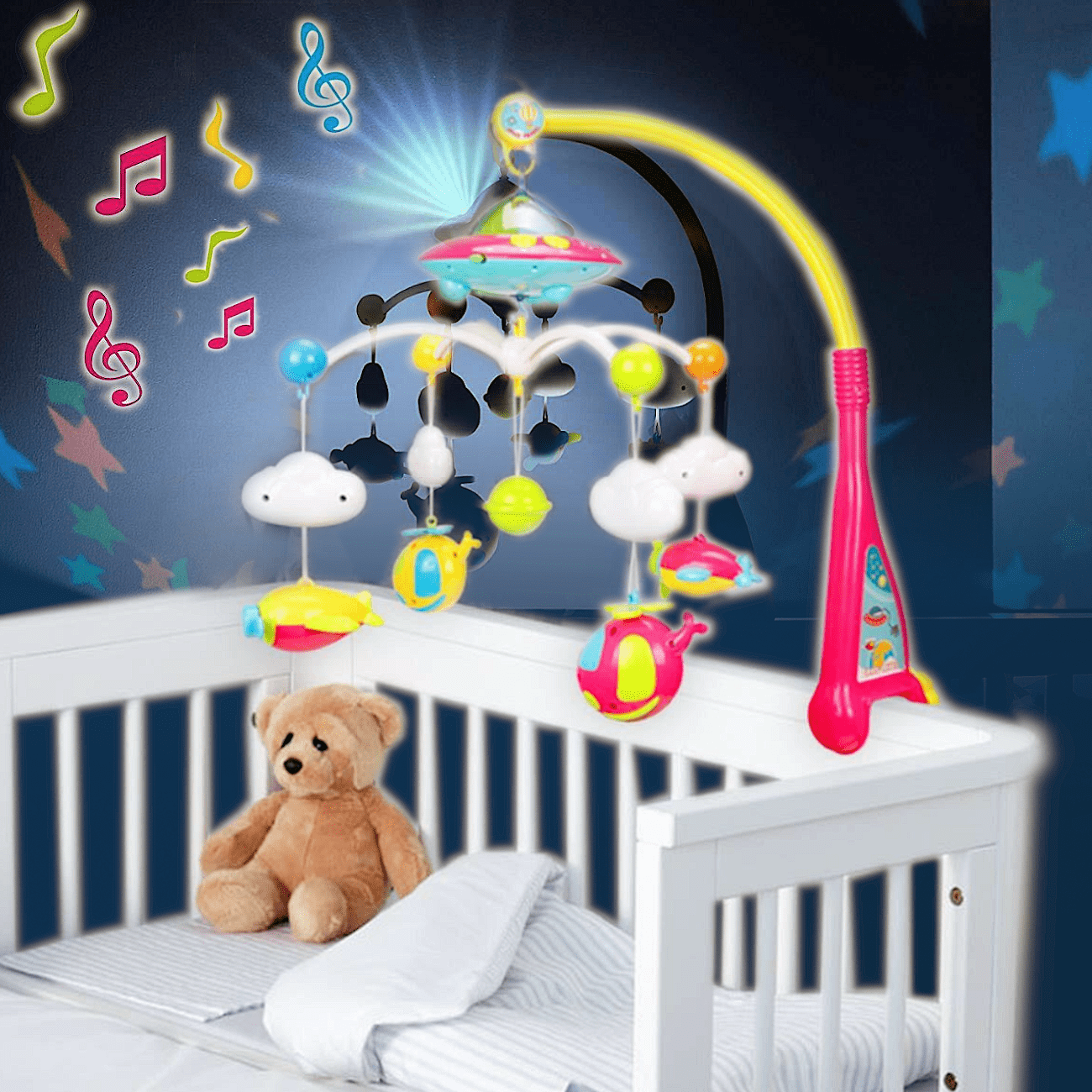 AGPTEK Baby Musical Crib Mobile with Star Light Projection, Multicolor ...